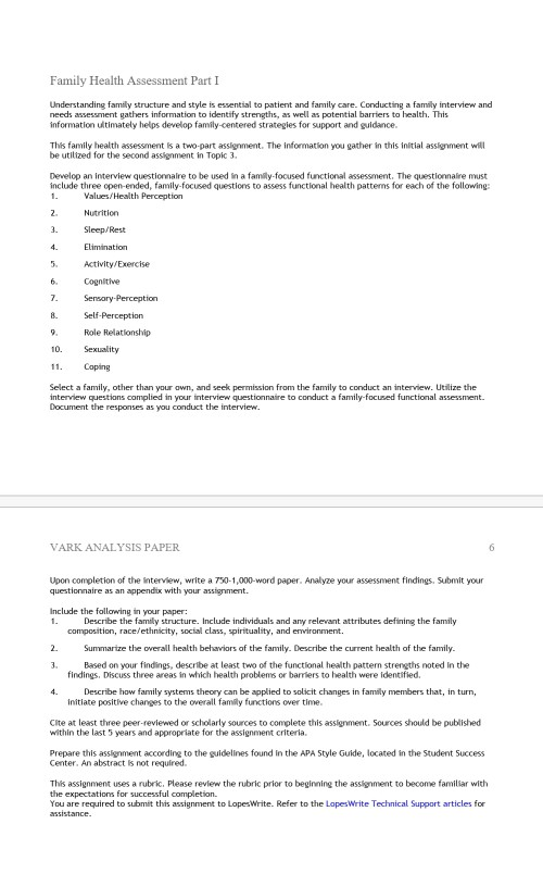Family Health Assessment Part I Understanding family | Chegg.com