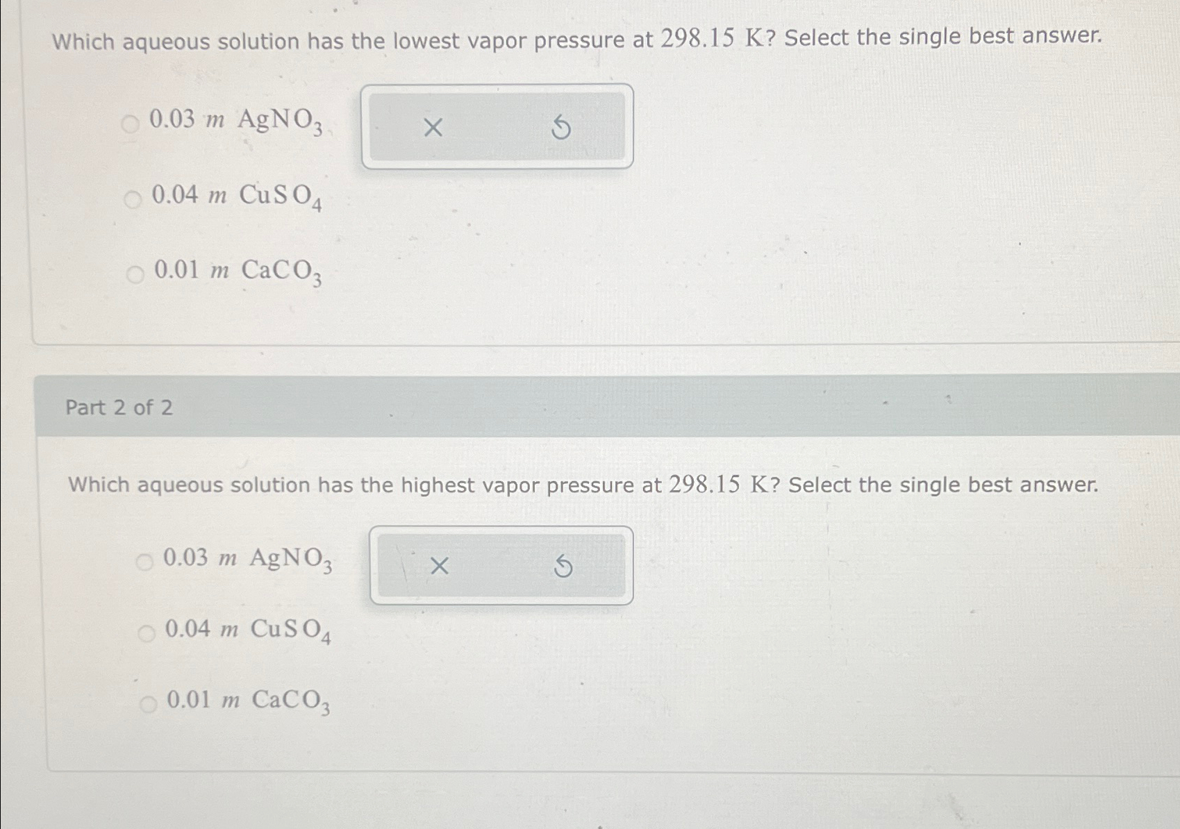 Solved Which aqueous solution has the lowest vapor pressure | Chegg.com