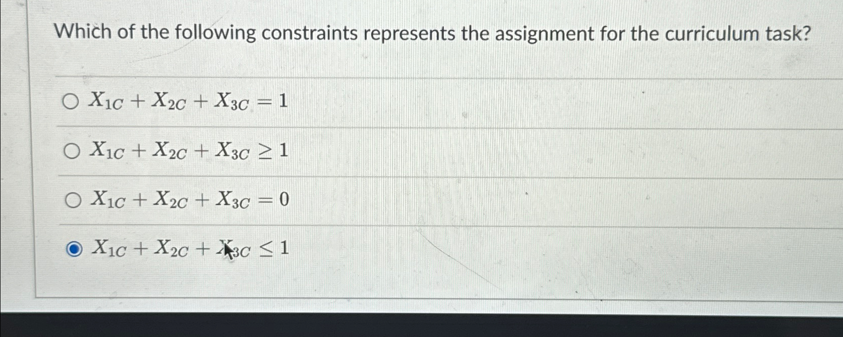 Solved Which of the following constraints represents the | Chegg.com