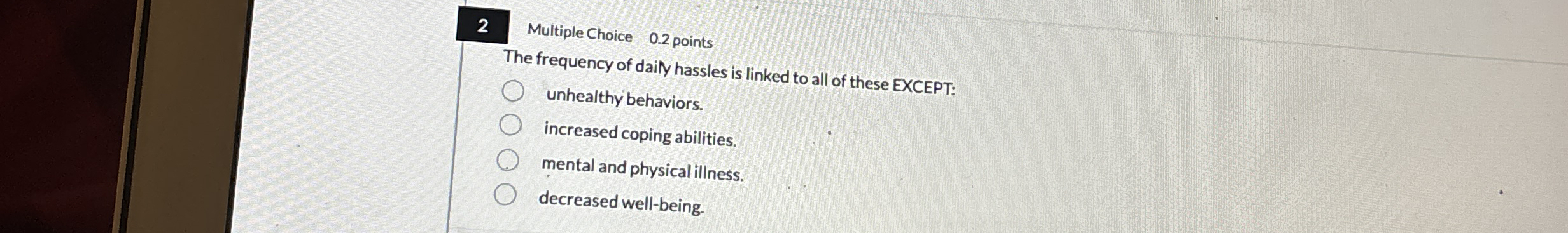 Solved 2 ﻿Multiple Choice 0.2 ﻿pointsThe frequency of daily | Chegg.com