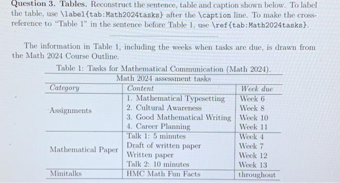 Solved Question 3. Tables. Reconstruct the sentence, table | Chegg.com