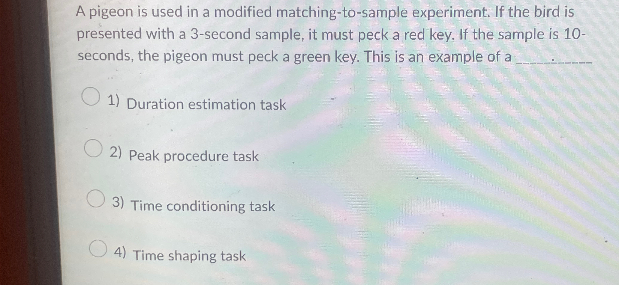 Solved A pigeon is used in a modified matching-to-sample | Chegg.com