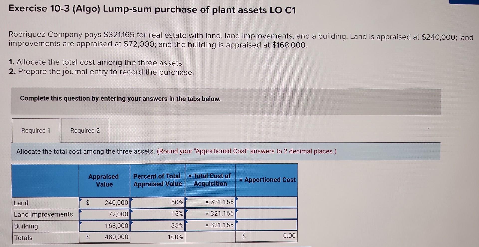 Solved Exercise 10−3 (Algo) Lump-sum purchase of plant | Chegg.com