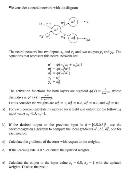 We consider a neural network with the diagram The | Chegg.com