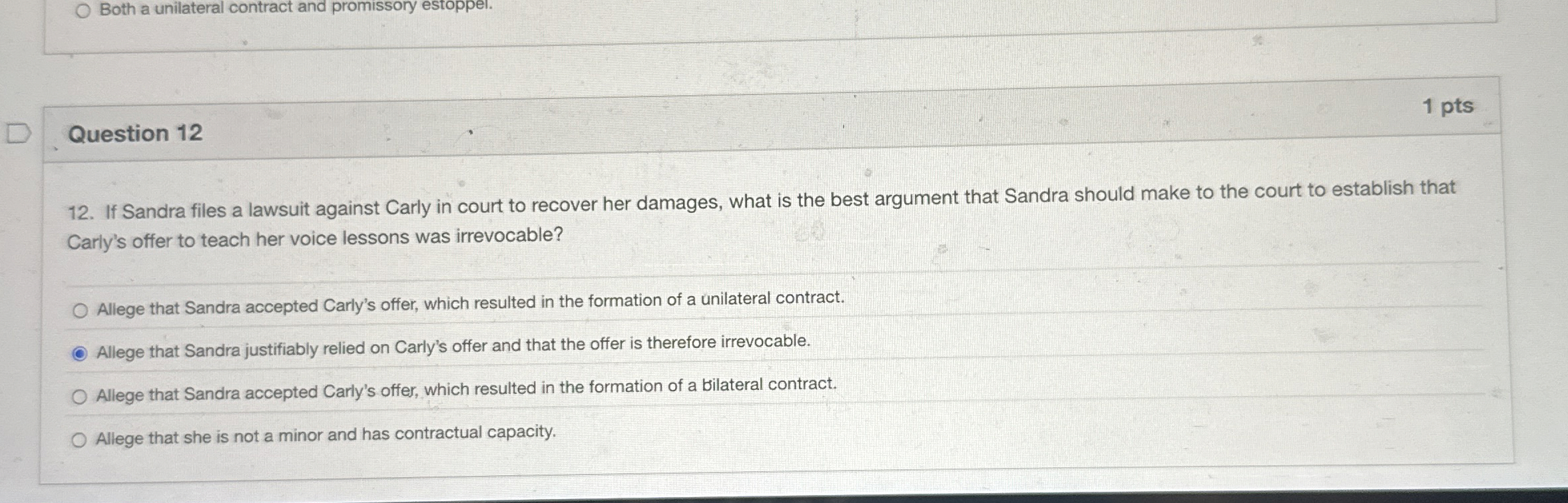 Solved Question 12If Sandra files a lawsuit against Carly in | Chegg.com