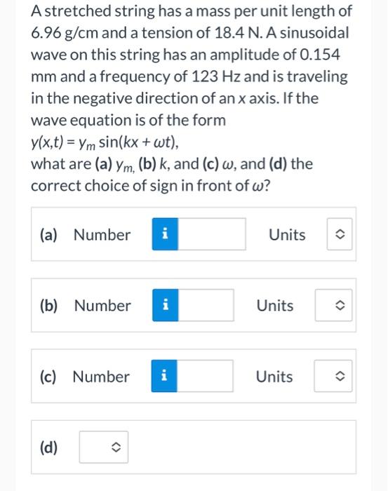 Solved A stretched string has a mass per unit length of 6.96 | Chegg.com