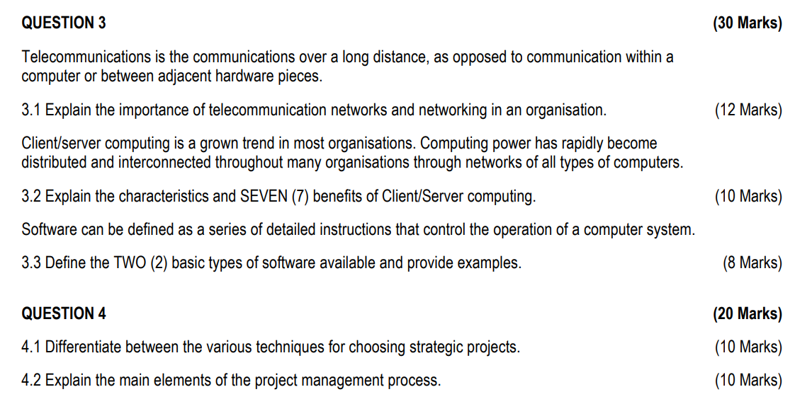 Solved QUESTION 3(30 ﻿Marks)Telecommunications is the | Chegg.com