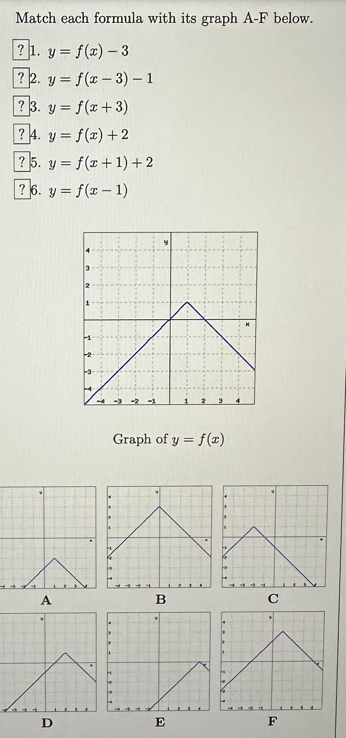 Solved Match each formula with its graph A-F | Chegg.com