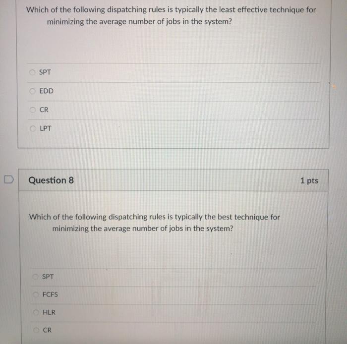 Solved Which of the following dispatching rules is typically | Chegg.com