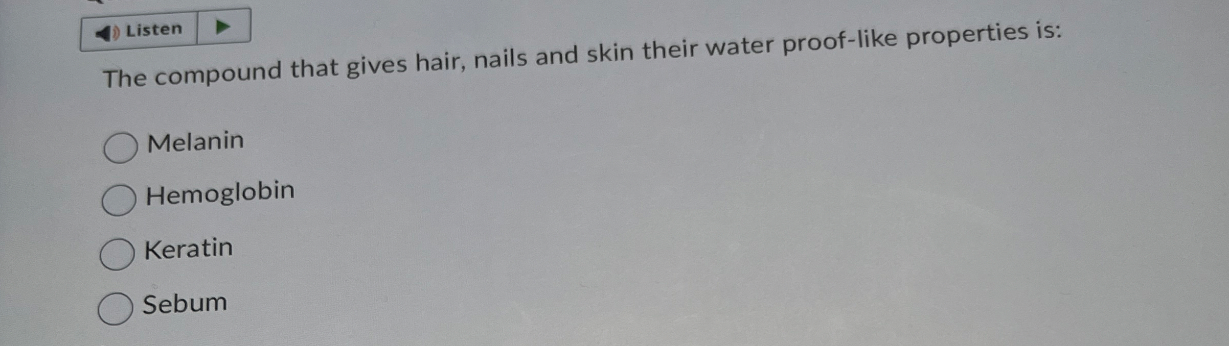 Solved The compound that gives hair, nails and skin their | Chegg.com