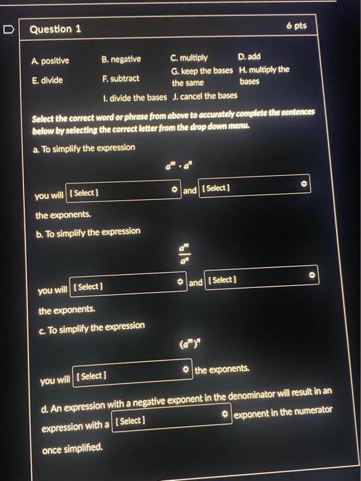 Solved Question 1 A. positive Select the correct word or | Chegg.com