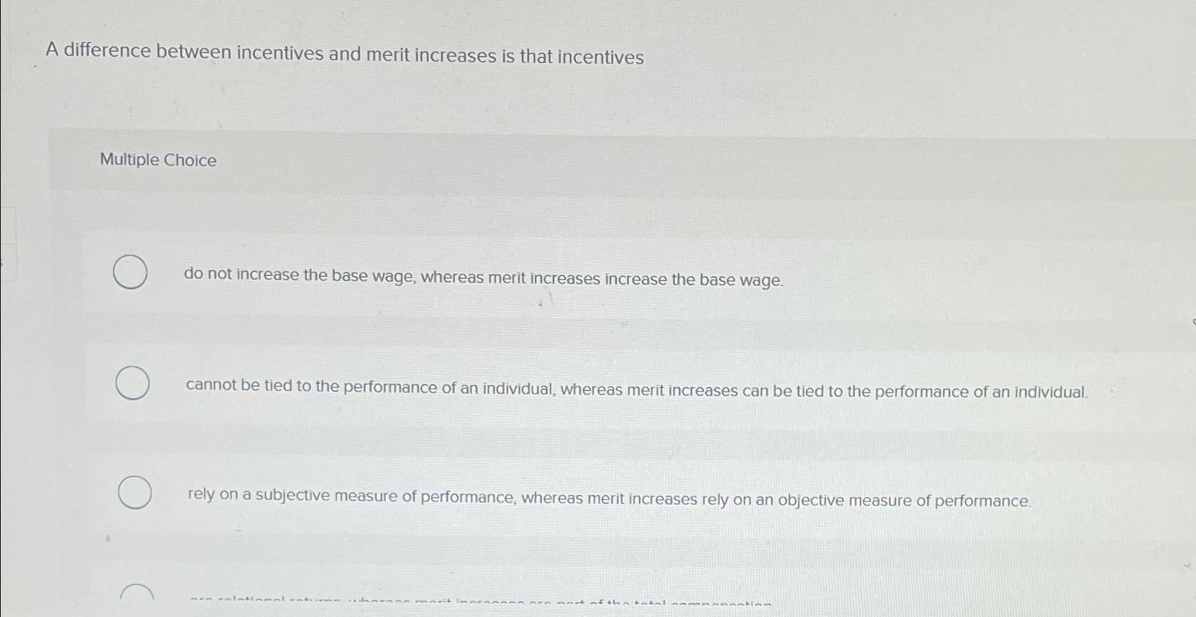 Solved A difference between incentives and merit increases | Chegg.com