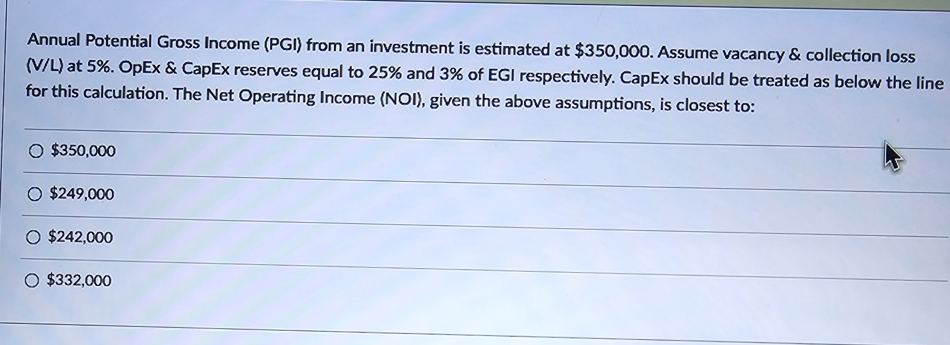 Solved Annual Potential Gross Income (PGI) ﻿from an | Chegg.com