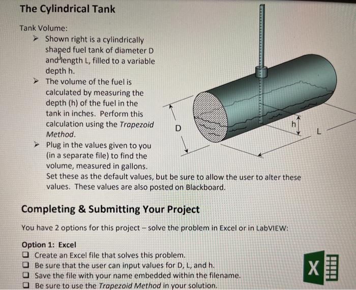 Solved The Cylindrical Tank Tank Volume: Shown right is a | Chegg.com