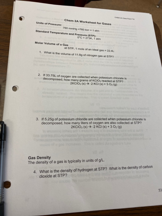 Solved Chem 2A Worksheet for Gases Units of Pressure: 760 | Chegg.com