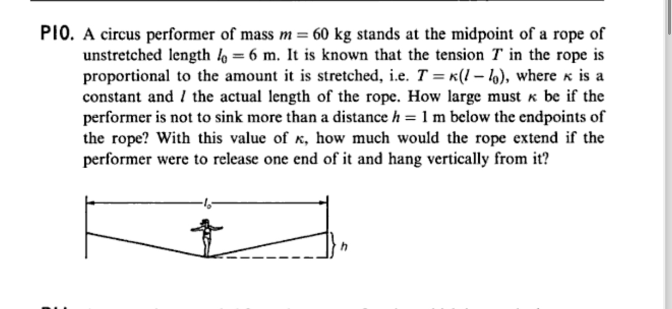 Solved PIO. A circus performer of mass m=60kg ﻿stands at the | Chegg.com