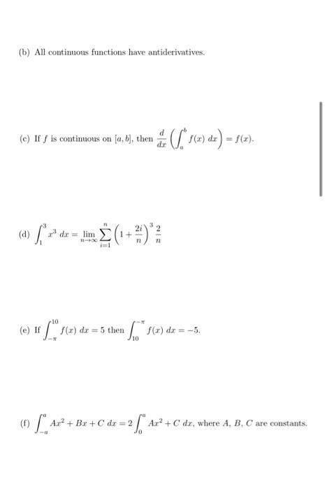 Solved (b) All continuous functions have antiderivatives. | Chegg.com