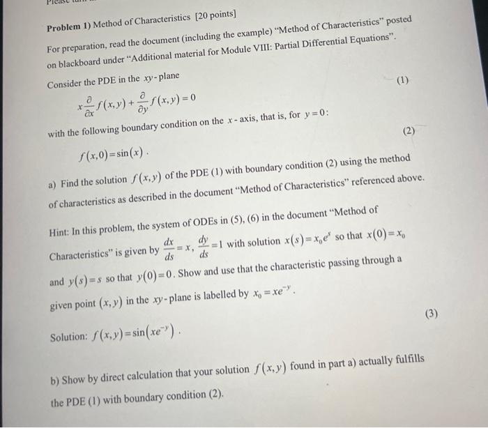 Solved Problem 1) Method of Characteristics [20 points] For | Chegg.com