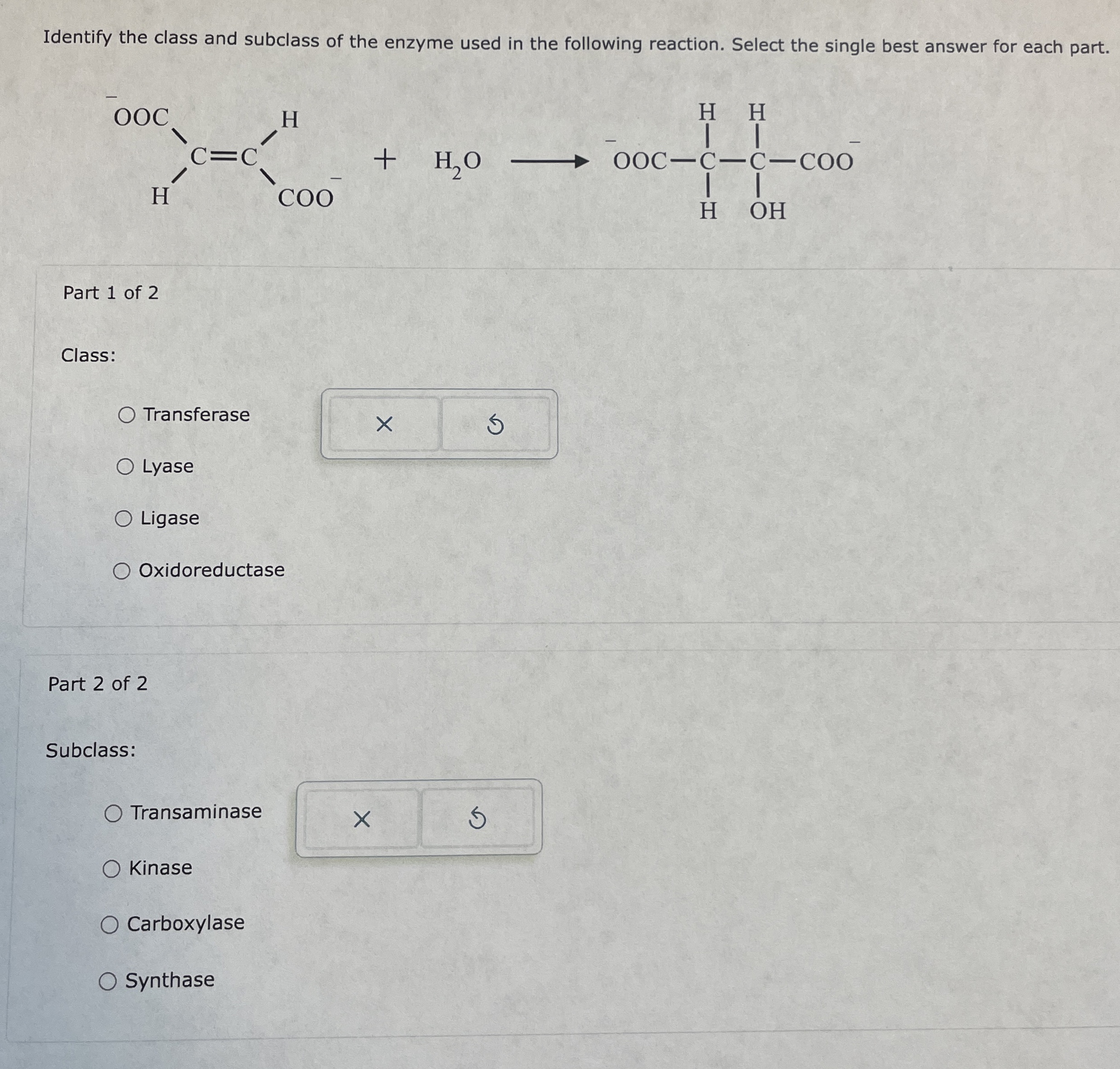 Solved Identify the class and subclass of the enzyme used in | Chegg.com