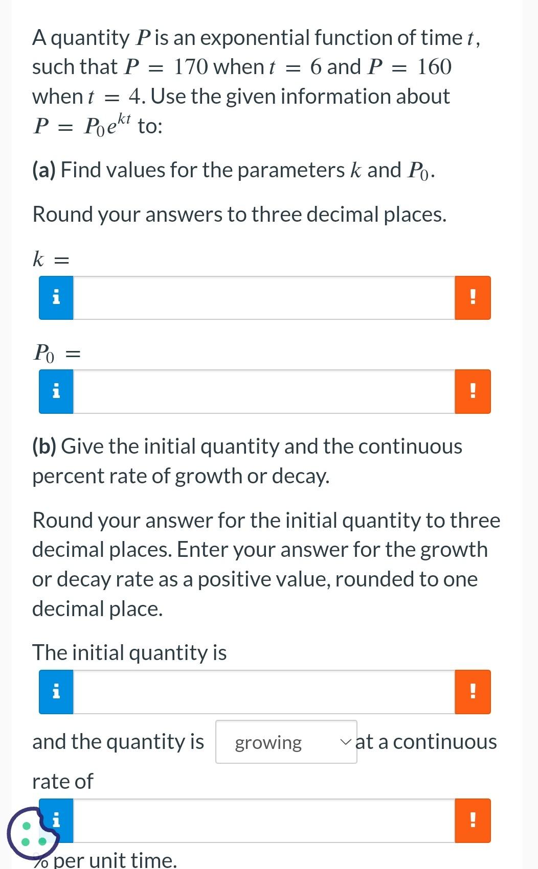 Solved A quantity P is an exponential function of time t, | Chegg.com