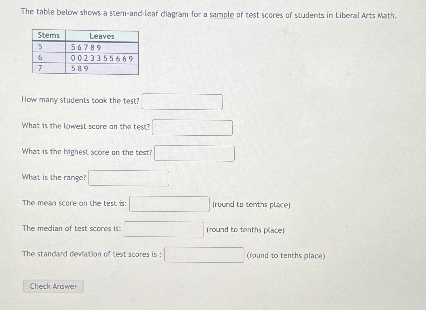 The table below shows a stem-and-leaf diagram for a | Chegg.com