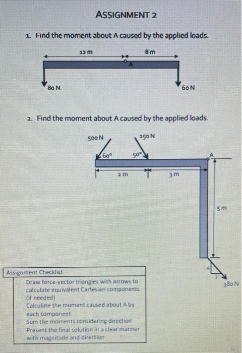 Solved 1. Find the moment about A caused by the applied | Chegg.com