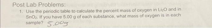 Solved Post Lab Problems: 1. Use the periodic table to | Chegg.com
