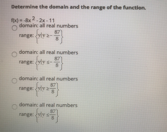 Solved Determine the domain and the range of the function. | Chegg.com