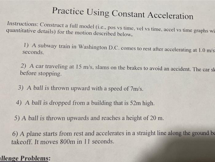 Solved Practice Using Constant Acceleration Instructions: | Chegg.com