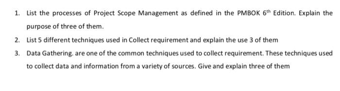 Solved 1. List the processes of Project Scope Management as | Chegg.com
