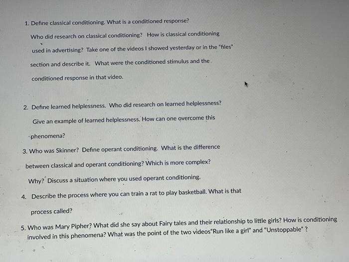Solved 1. Define classical conditioning. What is a | Chegg.com