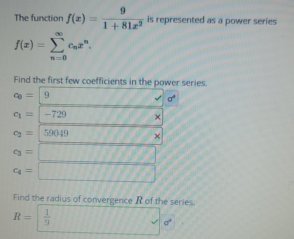 Solved The function f(x) = 9 is represented as a power | Chegg.com