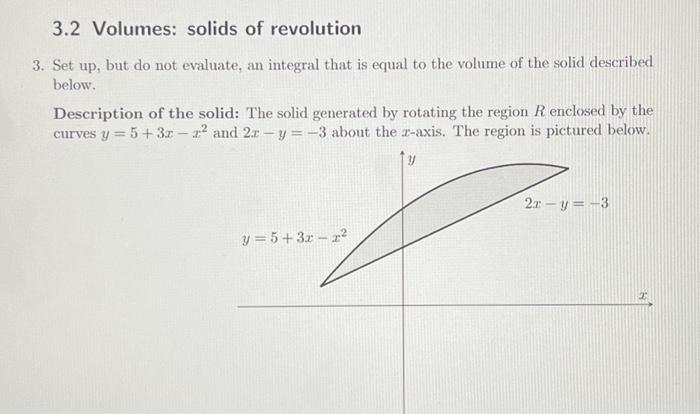 Solved 3.2 Volumes: solids of revolution 3. Set up, but do | Chegg.com