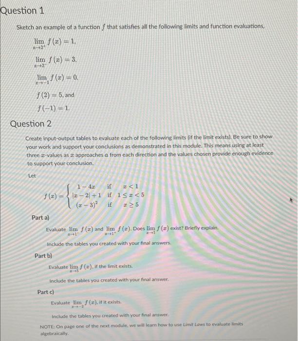Solved Question 1 Sketch an example of a function f that | Chegg.com