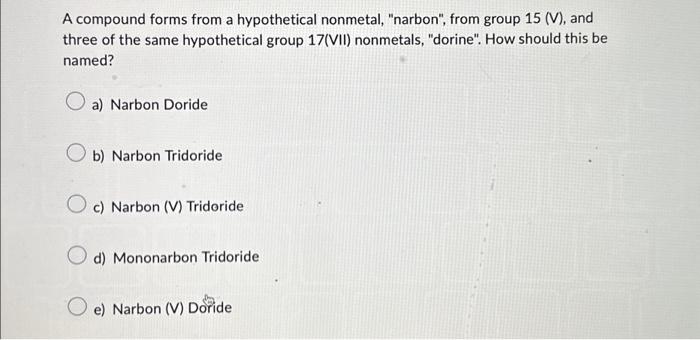 Solved A compound forms from a hypothetical nonmetal, | Chegg.com