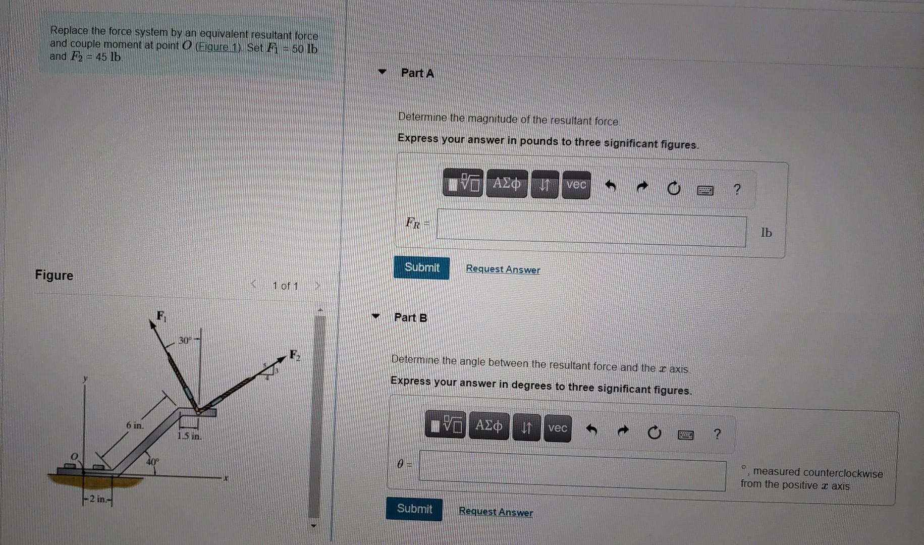 Solved Replace the force system by an equivalent resultant | Chegg.com