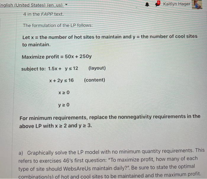 Solved nglish (United States) (en_us) Kaitlyn Hager 4 in the | Chegg.com