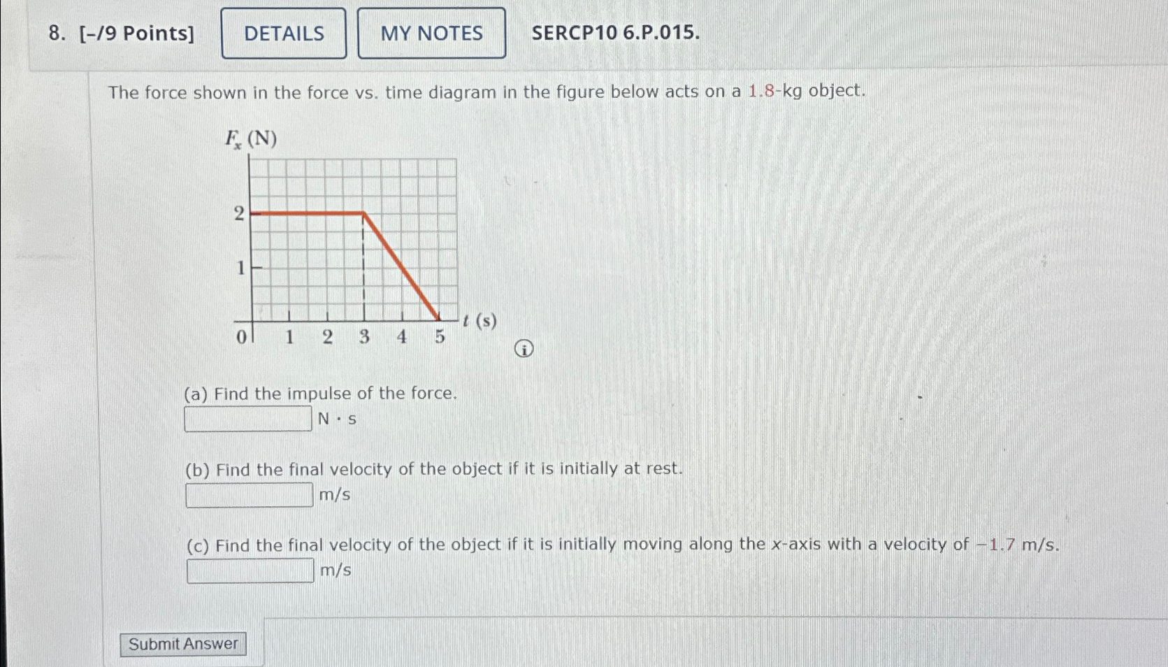 Solved [-/9 ﻿Points] ﻿SERCP10 6.P.015.The force shown in | Chegg.com