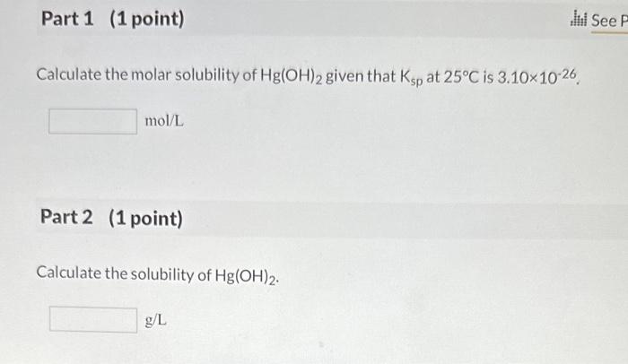 Solved Calculate the molar solubility of Hg(OH)2 given that | Chegg.com