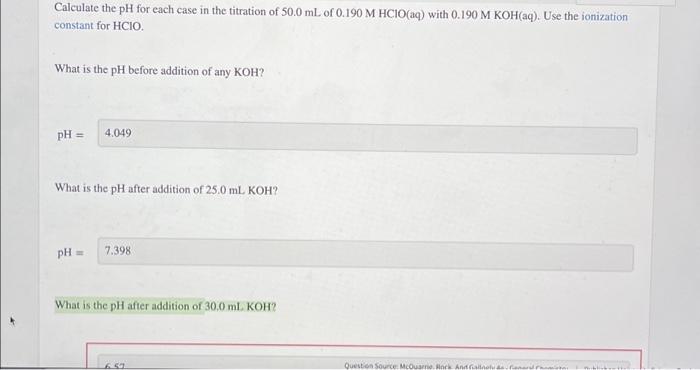 Calculate the pH for each case in the titration of | Chegg.com