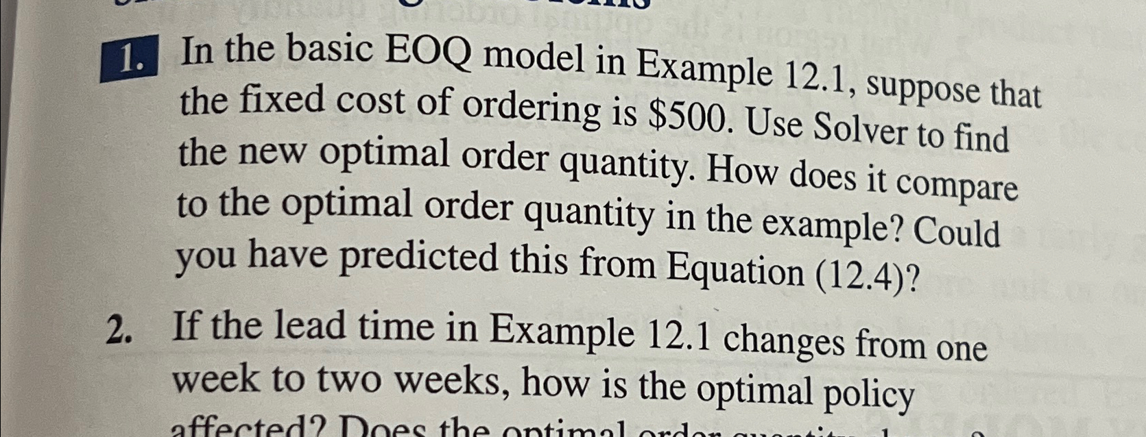 Solved In the basic EOQ model in Example 12.1, ﻿suppose that | Chegg.com