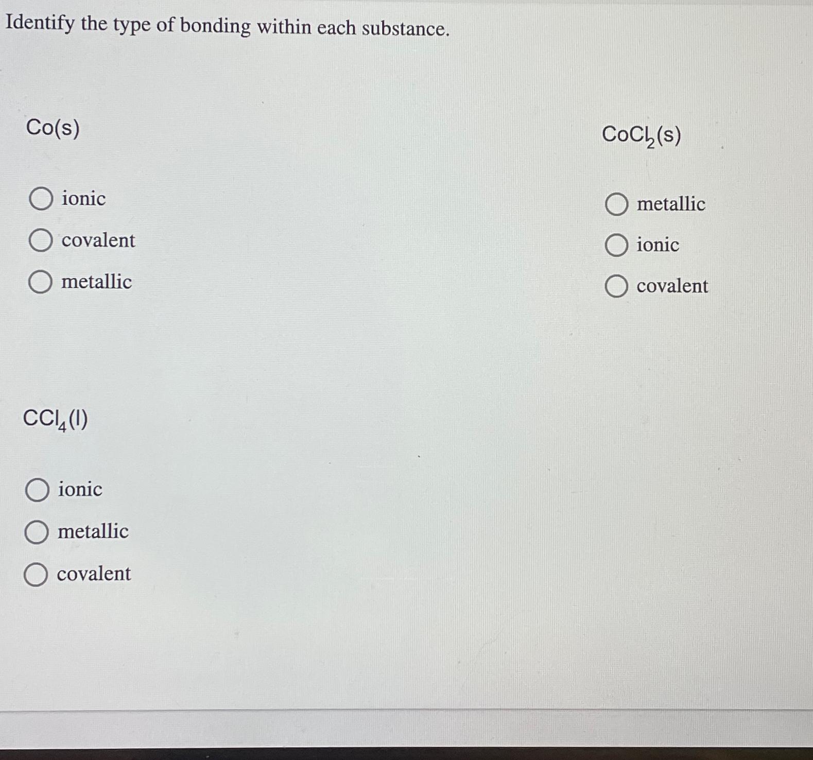 Solved Identify the type of bonding within each | Chegg.com