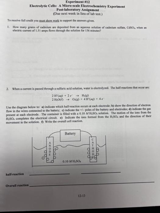 Experiment \#12 Electrolytic Cells: A Micro-scale | Chegg.com