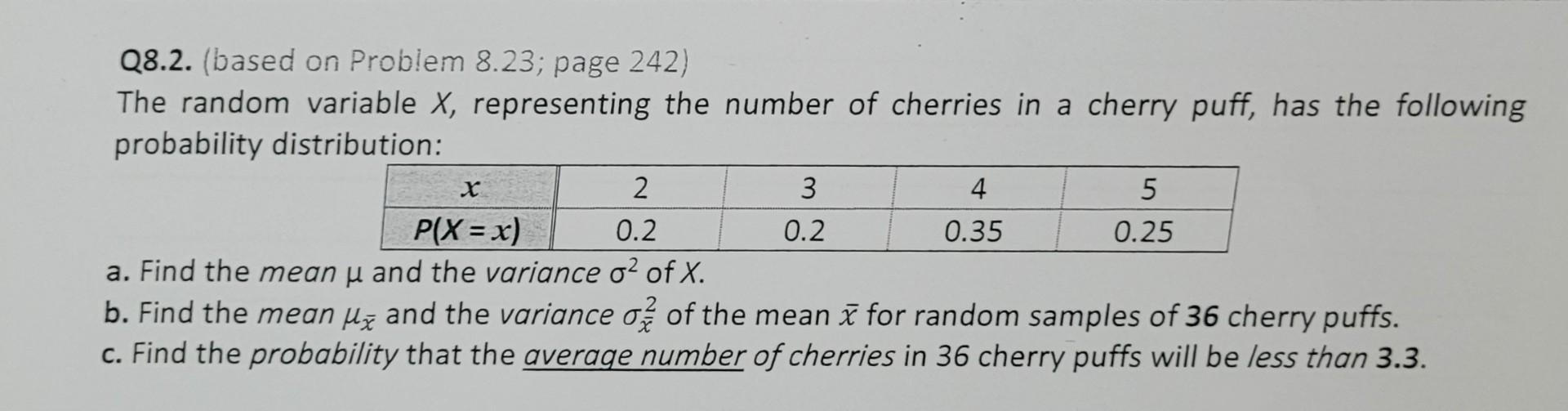 Solved Q8.2. (based on Problem 8.23; page 242) The random | Chegg.com