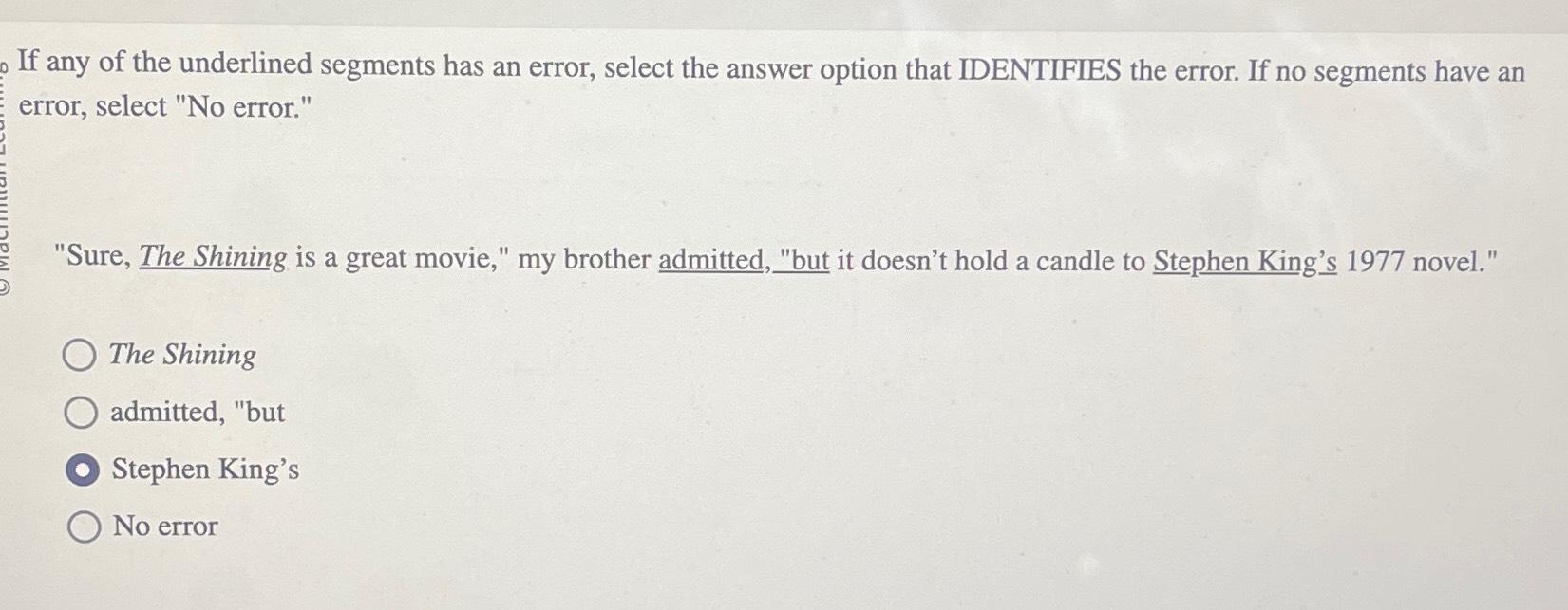 If any of the underlined segments has an error, | Chegg.com