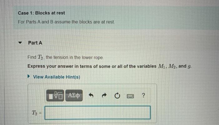 Solved Two blocks with masses M1 and M2 hang one under the | Chegg.com
