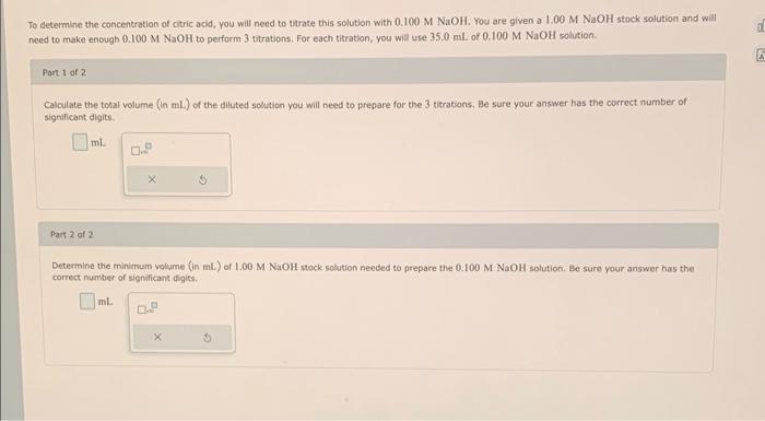 Solved To determine the concentration of citric acid, you | Chegg.com
