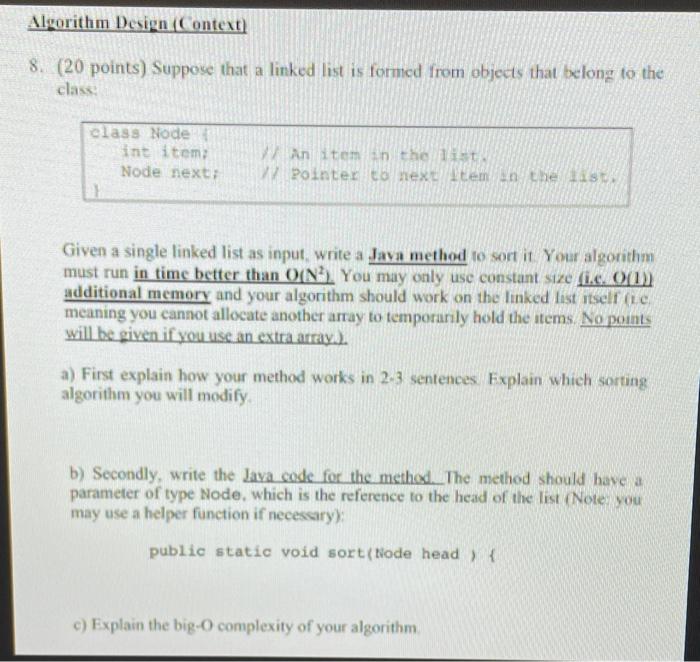 Solved Algorithm Design (Context 8. (20 points) Suppose that | Chegg.com