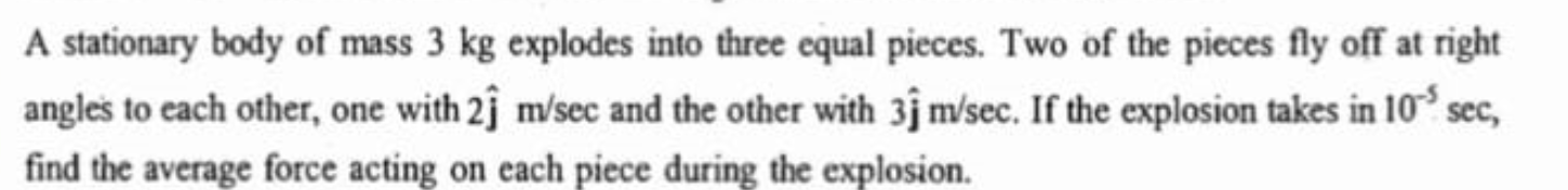 Solved A stationary body of mass 3kg ﻿explodes into three | Chegg.com