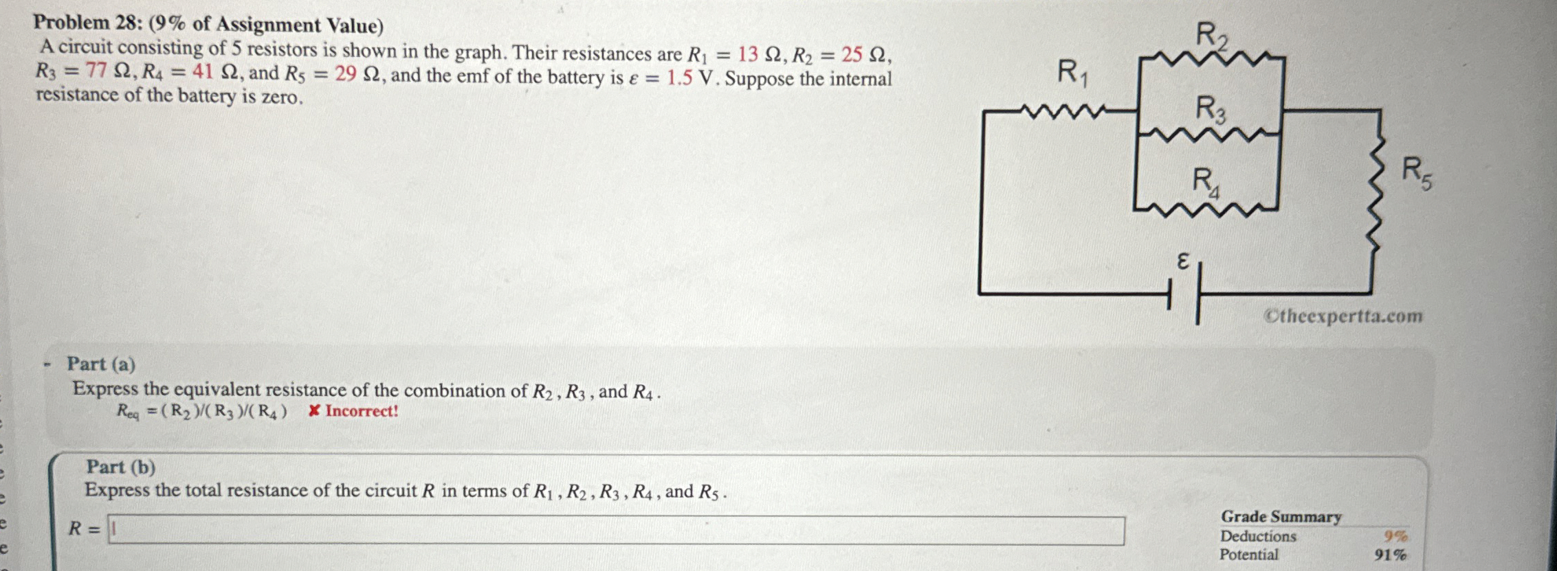 Solved Problem 28: (9% ﻿of Assignment Value)A circuit | Chegg.com